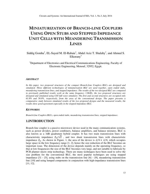 Wideband Branch Line Coupler with Open Circuit Coupled Lines | PDF | Technology & Computing