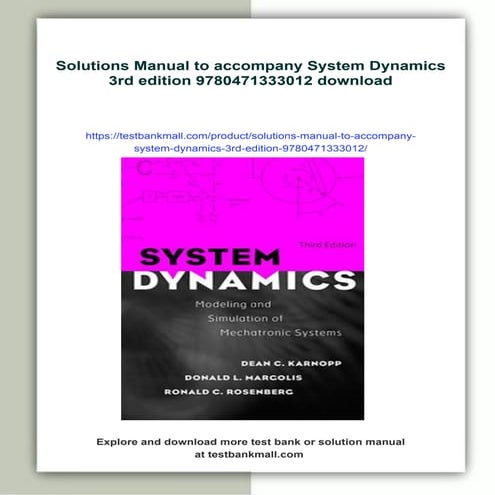 Solutions Manual to accompany System Dynamics 3rd edition 9780471333012 | PDF