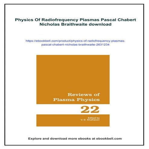 Physics Of Radiofrequency Plasmas Pascal Chabert Nicholas Braithwaite | PDF
