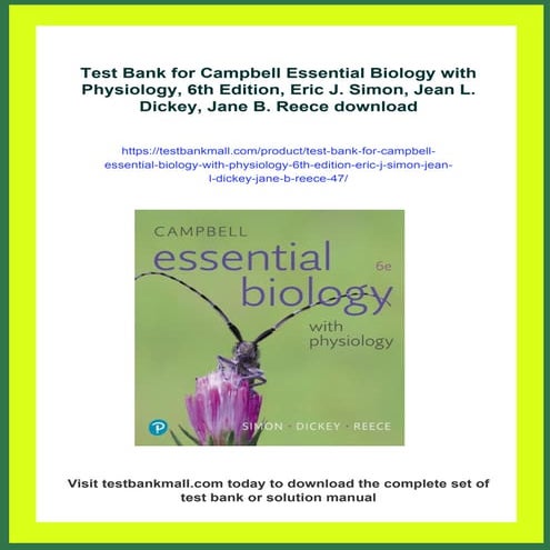 Test Bank for Campbell Essential Biology with Physiology, 6th Edition ...