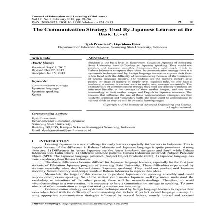 The Communication Strategy Used By Japanese Learner at the Basic Level ...