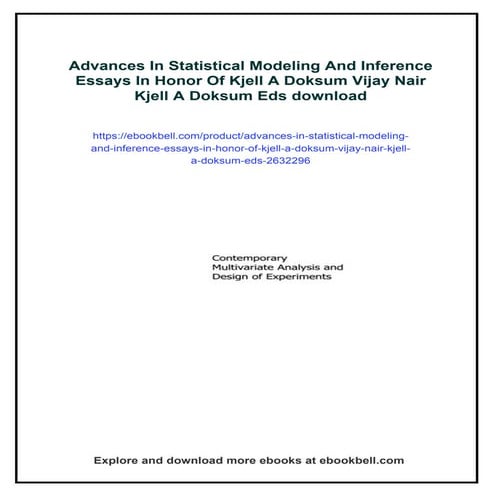 Advances In Statistical Modeling And Inference Essays In Honor Of Kjell ...