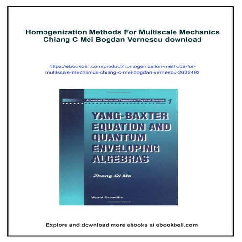 Homogenization Methods For Multiscale Mechanics Chiang C Mei Bogdan Vernescu | PDF