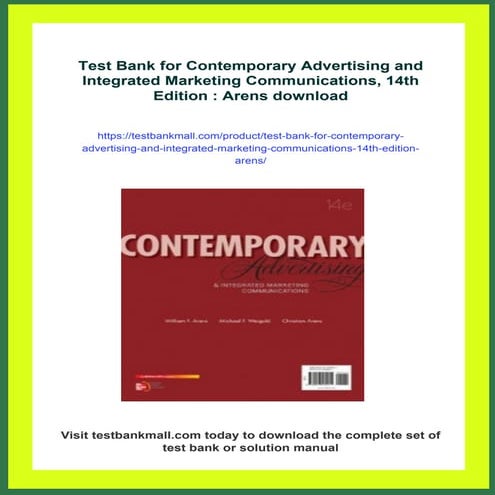 Test Bank for Contemporary Advertising and Integrated Marketing ...