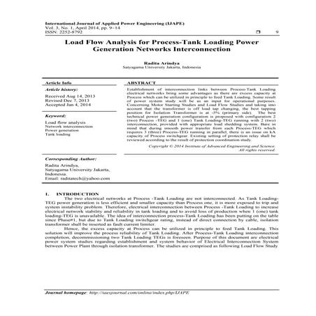 Load Flow Analysis for Process – Tank Loading Power Generation Networks Interconnection | PDF ...