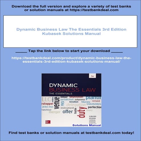 Dynamic Business Law The Essentials 3rd Edition Kubasek Solutions ...