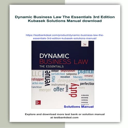 Dynamic Business Law The Essentials 3rd Edition Kubasek Solutions ...