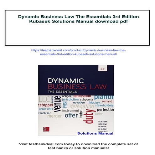 Dynamic Business Law The Essentials 3rd Edition Kubasek Solutions ...