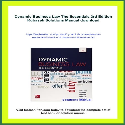 Dynamic Business Law The Essentials 3rd Edition Kubasek Solutions ...