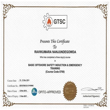 GTSC- Offshore Safety Training Certificate-1 | PDF