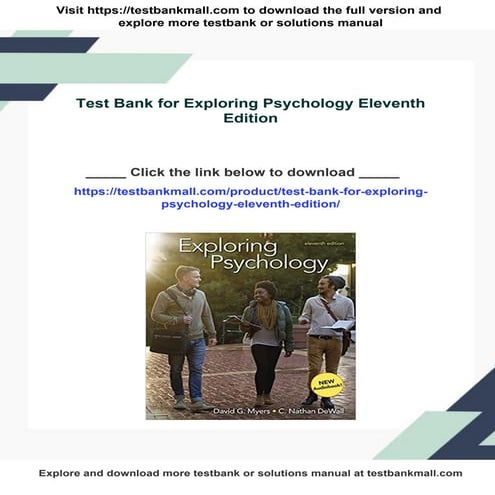 Test Bank for Exploring Psychology Eleventh Edition | PDF