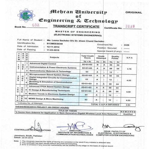 Master's Transcript | PDF