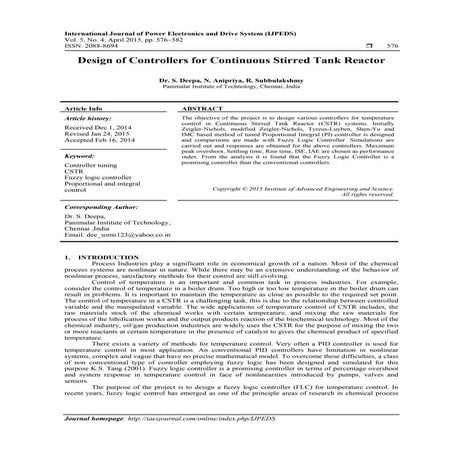 Design of Controllers for Continuous Stirred Tank Reactor | PDF