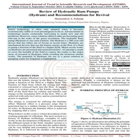 Review of Hydraulic Ram Pumps Hydram and Recommendations for Revival | PDF
