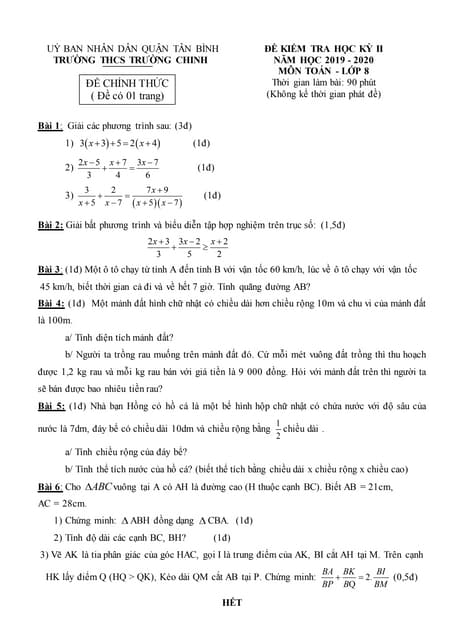 Đề Thi HK2 Toán 8 - THCS Tô Ký | DOCX