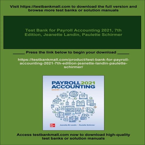 Test Bank for Payroll Accounting 2021, 7th Edition, Jeanette Landin ...