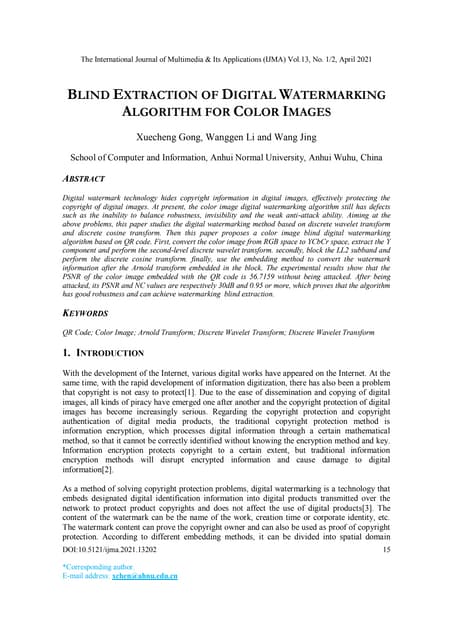 A New Wavelet based Digital Watermarking Method for Authenticated Mobile Signals | PDF