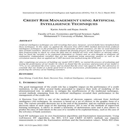 CREDIT RISK MANAGEMENT USING ARTIFICIAL INTELLIGENCE TECHNIQUES | PDF