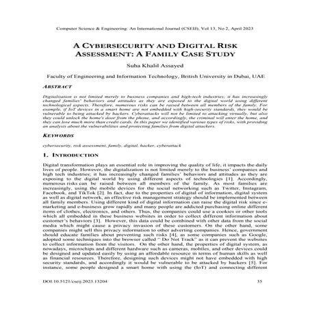 A Cybersecurity and Digital Risk Assessment: A Family Case Study | PDF