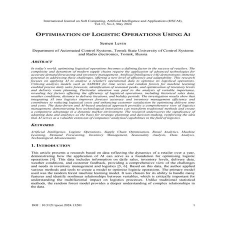 OPTIMISATION OF LOGISTIC OPERATIONS USING AI | PDF