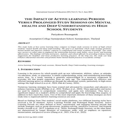 THE IMPACT OF ACTIVE LEARNING PERIODS VERSUS PROLONGED STUDY SESSIONS ...