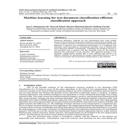 Machine Learning For Text Document Classification Efficient Classification Approach Pdf