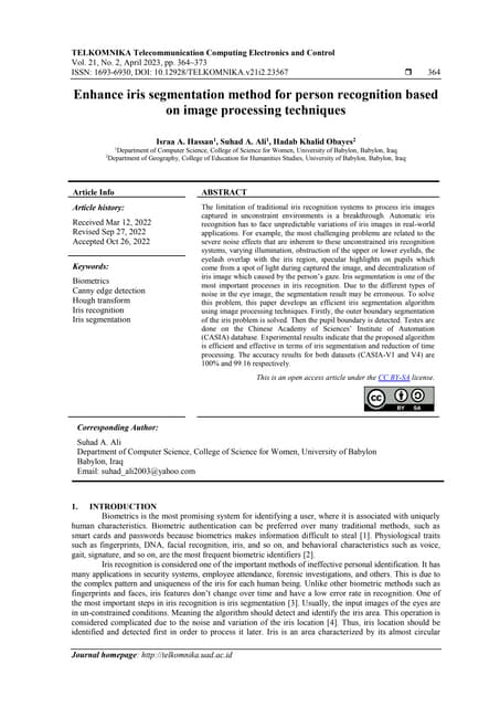 Enhance Iris Segmentation Method For Person Recognition Based On Image Processing Techniques Pdf