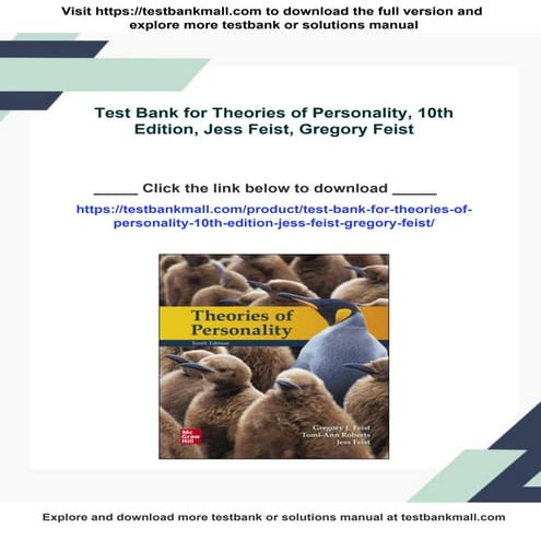 Test Bank for Theories of Personality, 10th Edition, Jess Feist ...