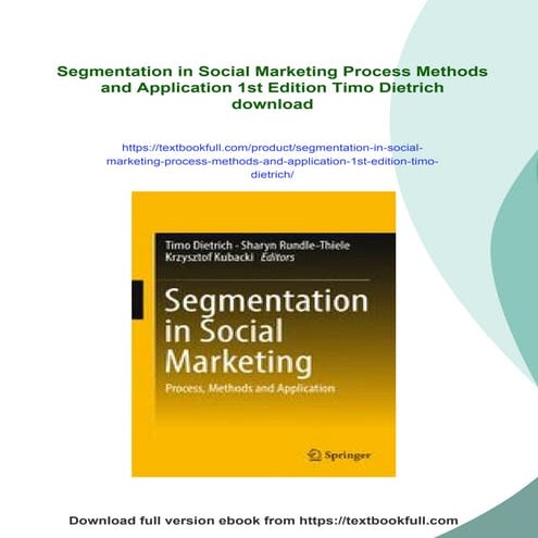 Segmentation in Social Marketing Process Methods and Application 1st ...