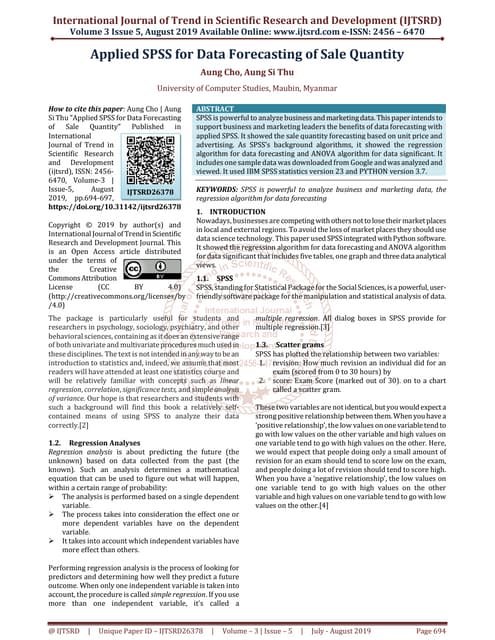 Applied Spss For Data Forecasting Of Sale Quantity Pdf Business