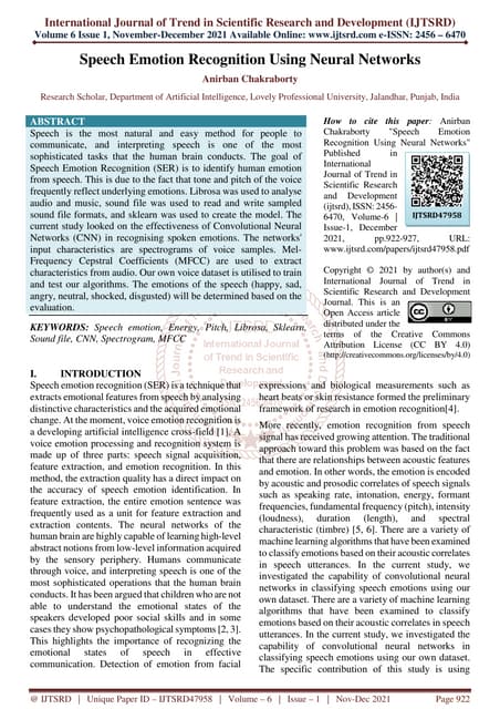 Speech Emotion Recognition Using Neural Networks Pdf