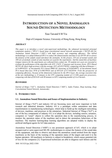 Introduction Of A Novel Anomalous Sound Detection Methodology Pdf