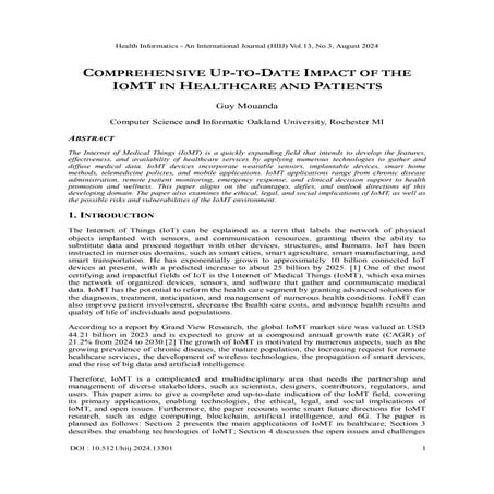 COMPREHENSIVE UP-TO-DATE IMPACT OF THE IOMT IN HEALTHCARE AND PATIENTS ...
