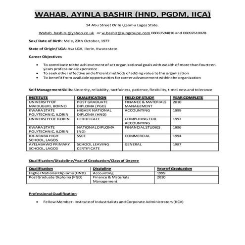 ABDULWAHAB, Bashir CV | PDF