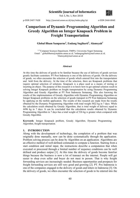 Comparison Of Dynamic Programming Algorithm And Greedy Algorithm On 0965