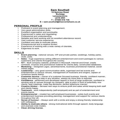 Sam Southall CV. | PDF | Business Administration | Business