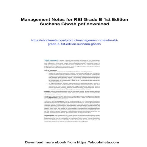 Management Notes for RBI Grade B 1st Edition Suchana Ghosh | PDF