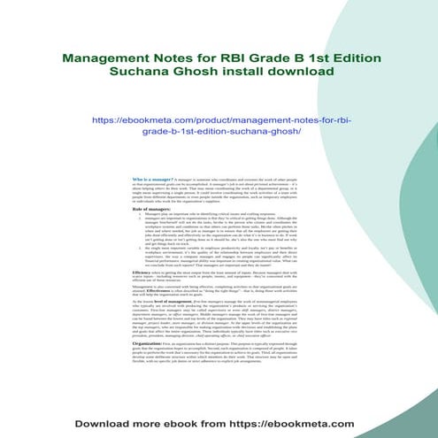 Management Notes for RBI Grade B 1st Edition Suchana Ghosh | PDF