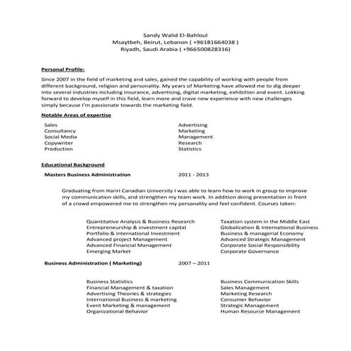 Sandy CV | PDF | Business Administration | Business