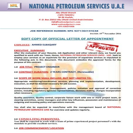 NPS UAE CONTRACT AHMED ELBAQARY | PDF