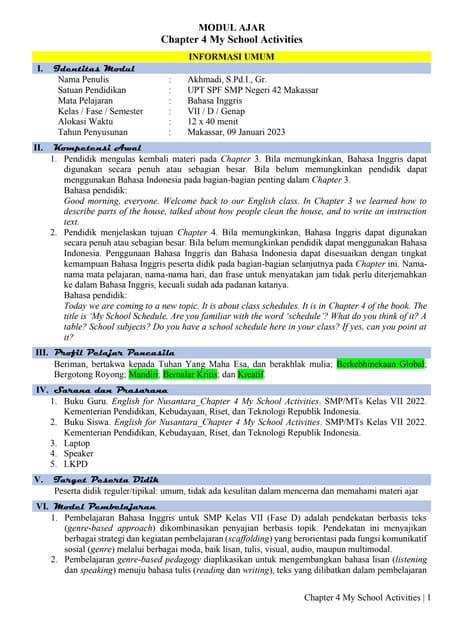 Modul ajar bahasa inggris kelas 7 This is My School | PDF