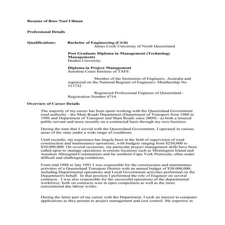 Career History - Ross Ullman - March 2015 | DOC