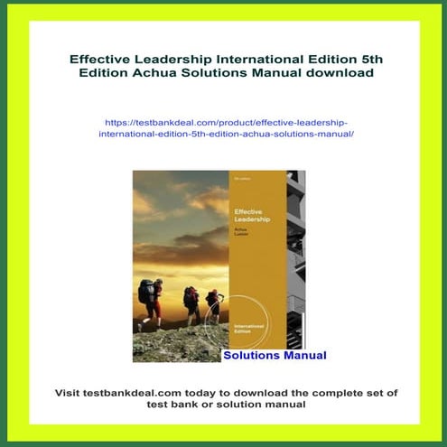 Effective Leadership International Edition 5th Edition Achua Solutions ...