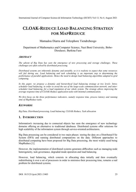 Cloak Reduce Load Balancing Strategy For Mapreduce Pdf