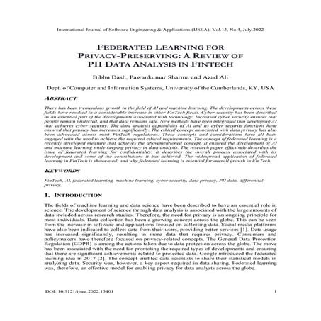 Federated Learning For Privacy Preserving A Review Of Pii Data Analysis In Fintech Pdf