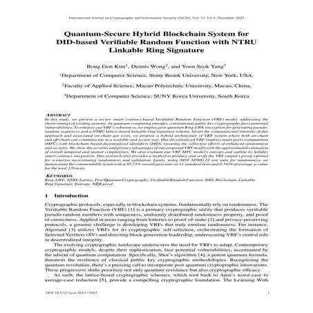 Quantum Secure Hybrid Blockchain System For Did Based Verifiable Random Function With Ntru 