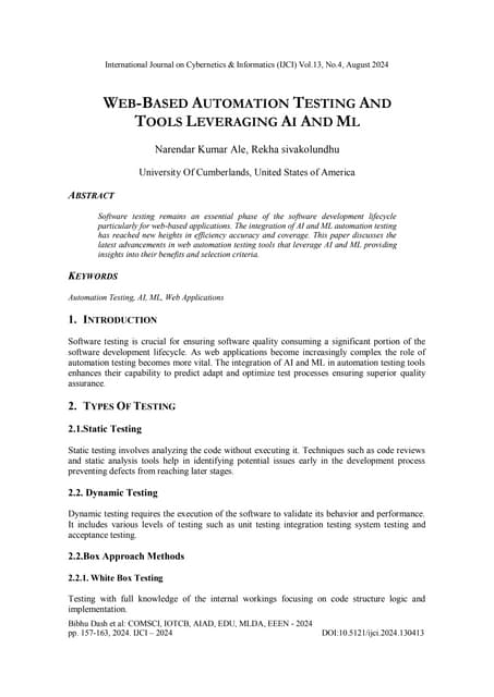 Web Based Automation Testing And Tools Leveraging Ai And Ml Pdf