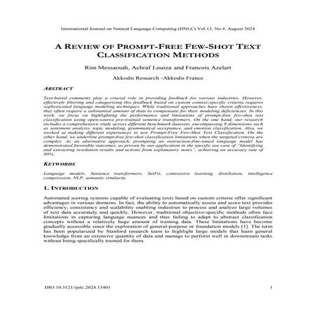 A REVIEW OF PROMPT-FREE FEW-SHOT TEXT CLASSIFICATION METHODS | PDF