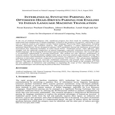 Interlingual Syntactic Parsing: An Optimized Head-Driven Parsing for English to Indian Language ...