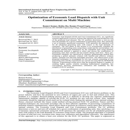 Optimization Of Economic Load Dispatch With Unit Commitment On Multi Machine Pdf 